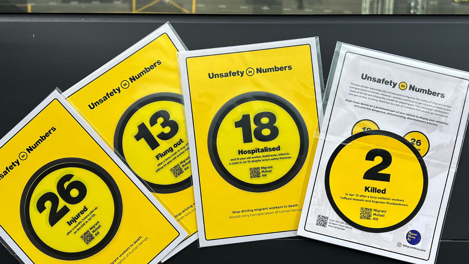 '13 flung out after lorry crash': This sticker campaign aims to save ...